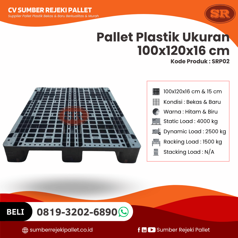 Pallet Plastik Bekas/Baru Ukuran 100x120x16 cm - SRP02 - CV Sumber Rejeki Pallet